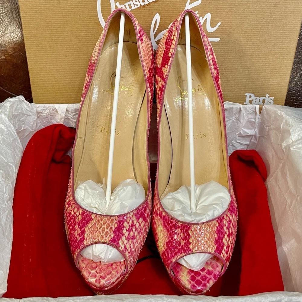 Christian Louboutin Lady Peep Python Skin Peep Pumps … - Gem